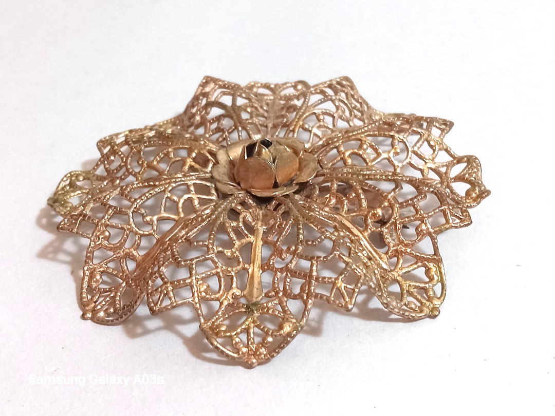 Vintage Copper Tone Filigree Flower Brooch: 1940s-50s Era - Etsy
