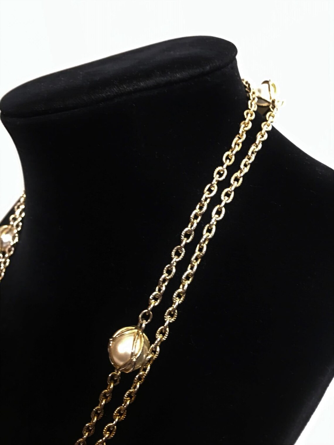 Vintage Gold Tone Opera Necklace: Caged White Bead Station Chain - Etsy
