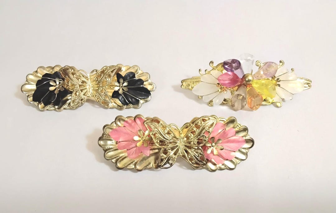 3 Vintage Silver & Gold Tone Designer Hair Barrettes; Vintage Designer ...