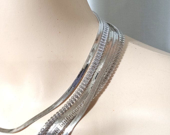 Stacking Silver Tone Chain Necklace; Modern Silver Chain; Silver Multi ...