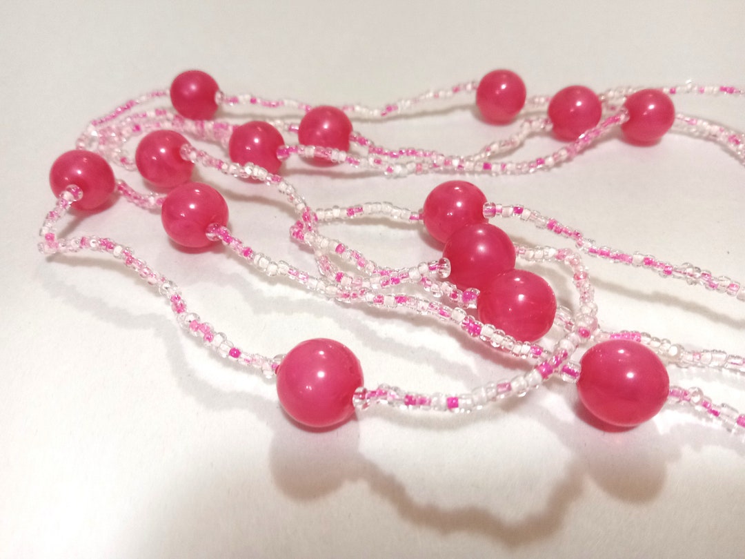 Vintage 57 Inch Hot Pink Bead Flapper Necklace; Hot Pink Bead Flapper ...