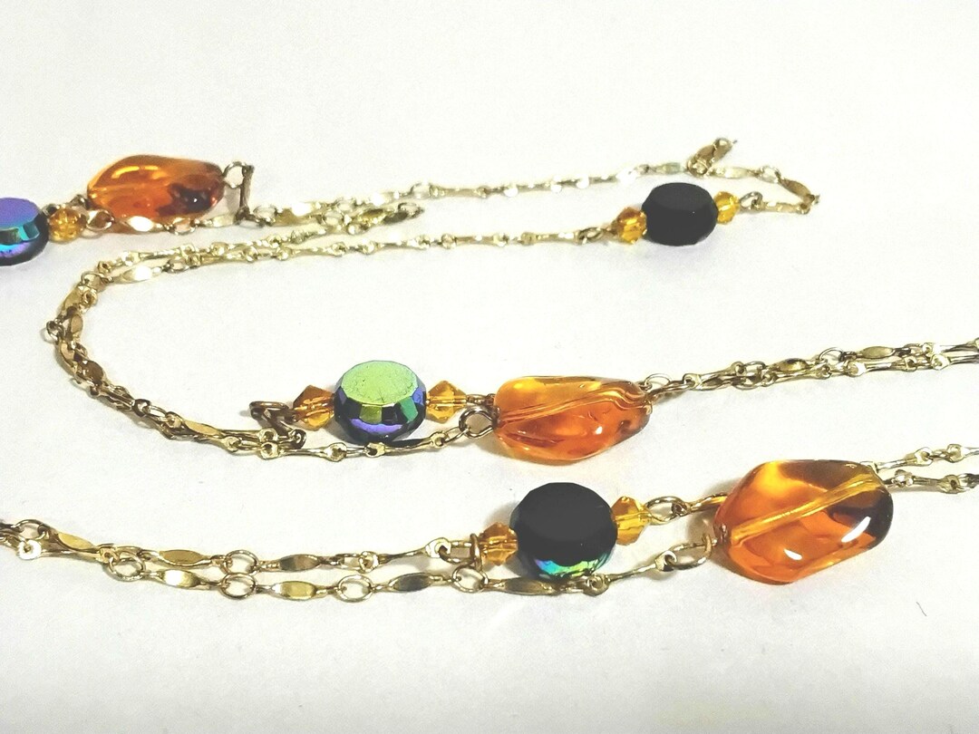 Vintage Handcrafted 12k Gold Filled Blue Green Bead Station Chain ...