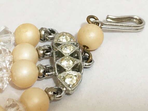 Vintage 4 Tier Beige & Clear Rondell Bead Necklace; V… - Gem