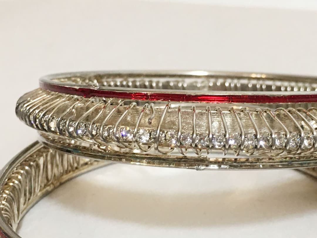 Vintage Silver Wedding Rhinestone Bangles Vintage Silver Bangles UNIQUE ...