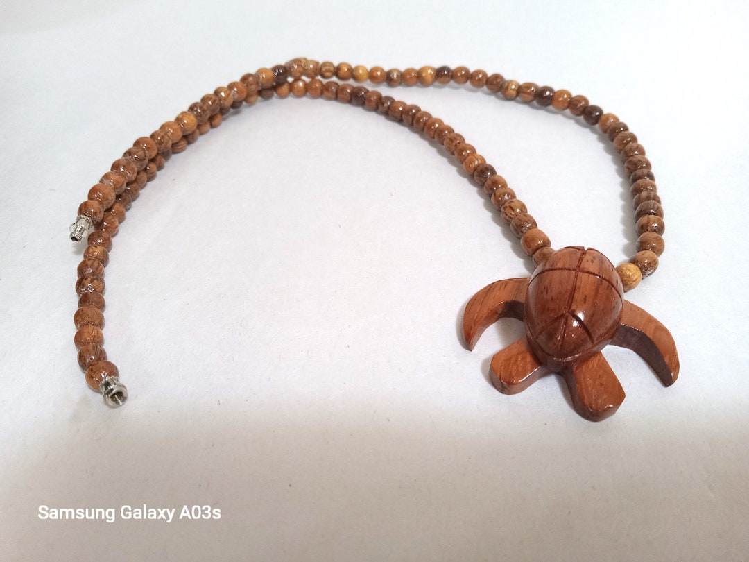 Vintage Wood Bead Sea Turtle Necklace Wood Bead Sea Necklace Sea Turtle ...