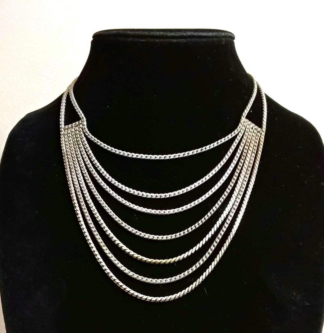 Vintage 1960 Unsigned Silver Muti Cobra Chain Collar Necklace; Vintage ...