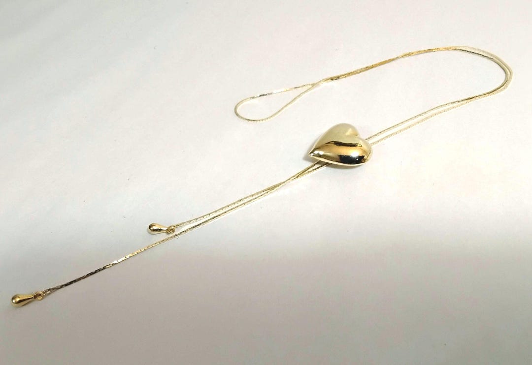 Vintage Gold Tone Sliding Heart Bolo Chain Necklace Heart Bolo Chain ...