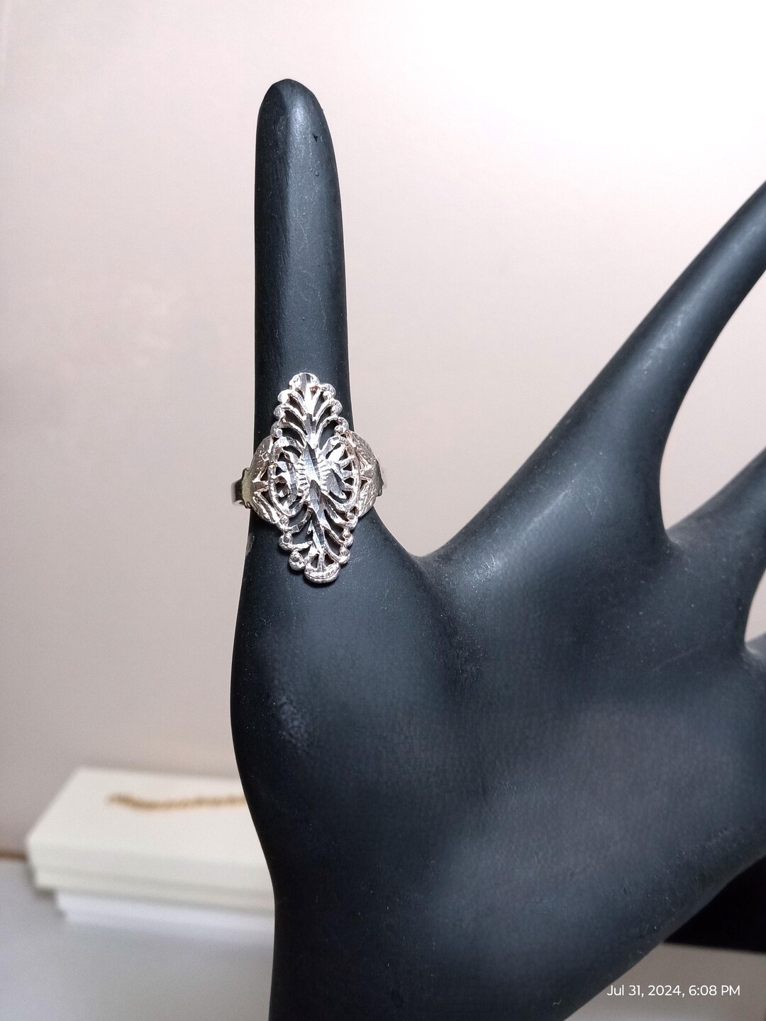 Vintage Sterling Silver Diamond Etched Filigree Ring; Sterling Silver ...