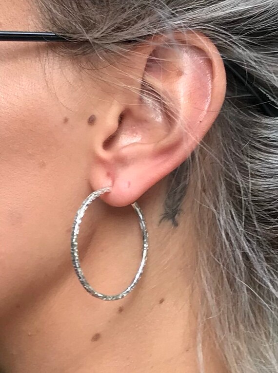 Silver Hoops Small Hoop Textured Earrings Stud Hoops | Etsy
