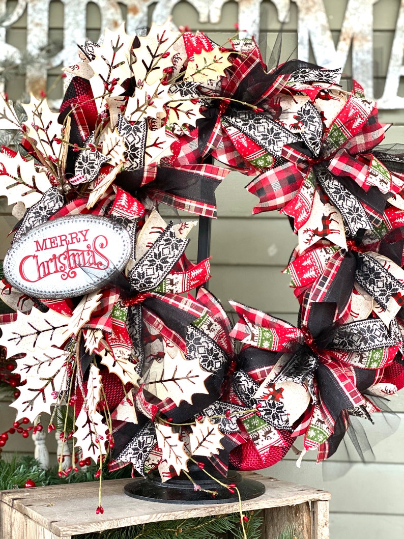 Buffalo Plaid Wreath Rustic Christmas Wreath Cabin Christmas Etsy