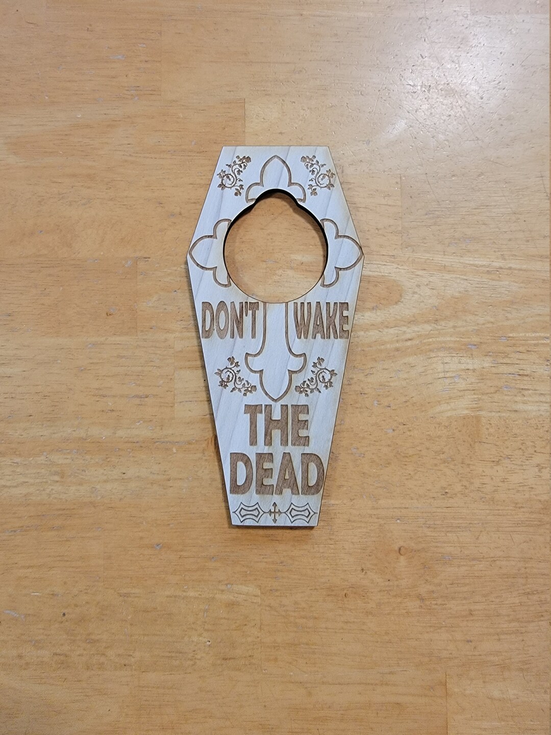 Don't Wake the Dead Coffin Shaped Do Not Disturb Engraved Door Hanger ...