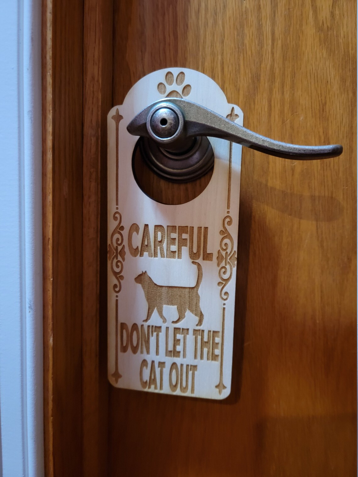 Don't Let the Cat Out Engraved Wooden Door Hanger Warning Sign - Etsy