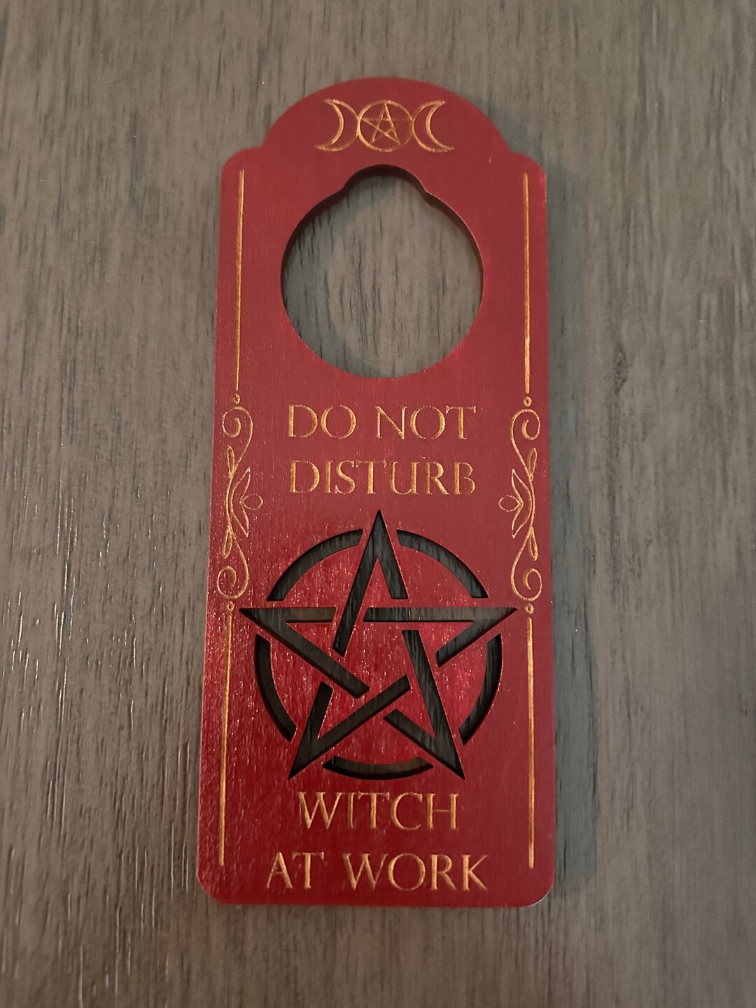 Do Not Disturb Witch at Work Red Wood Engraved Door Hanger Sign Painted ...