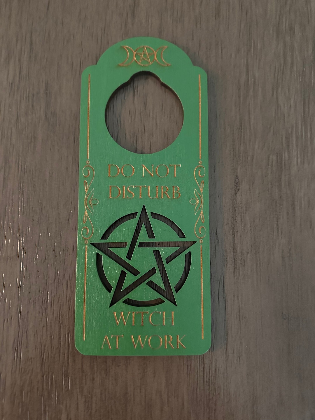 Do Not Disturb Witch at Work Green Wood Engraved Door Hanger Sign ...
