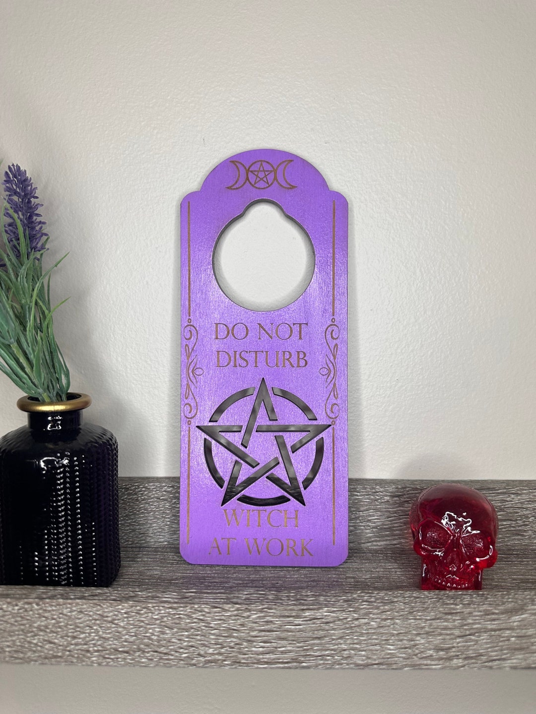Do Not Disturb Witch at Work Lavender Wood Engraved Door Hanger Sign ...