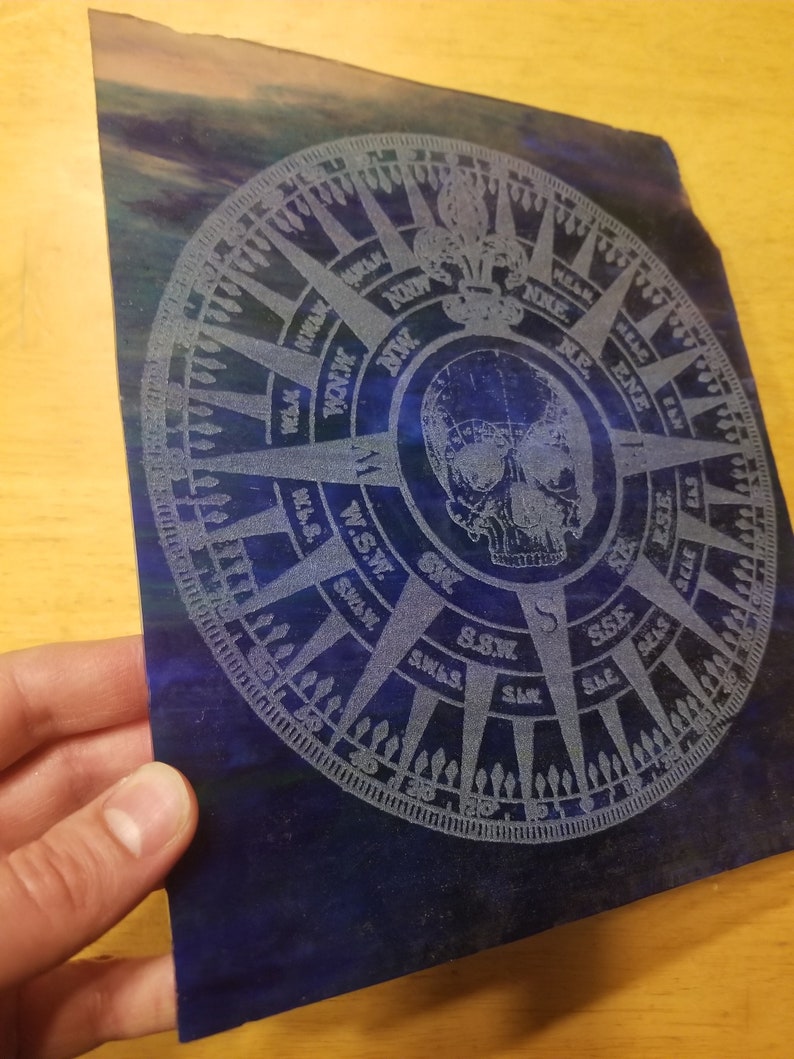 Death Compass Human Skull Etching on Youghiogheny Stained | Etsy