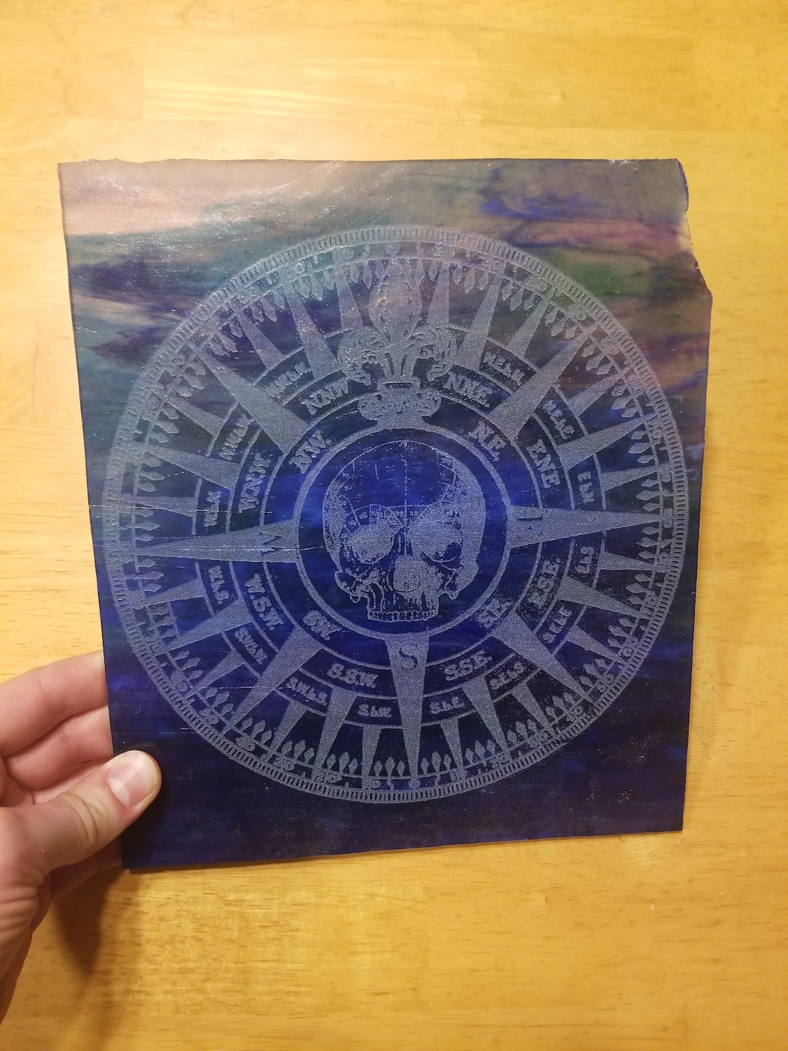 Death Compass Human Skull Etching on Youghiogheny Stained - Etsy