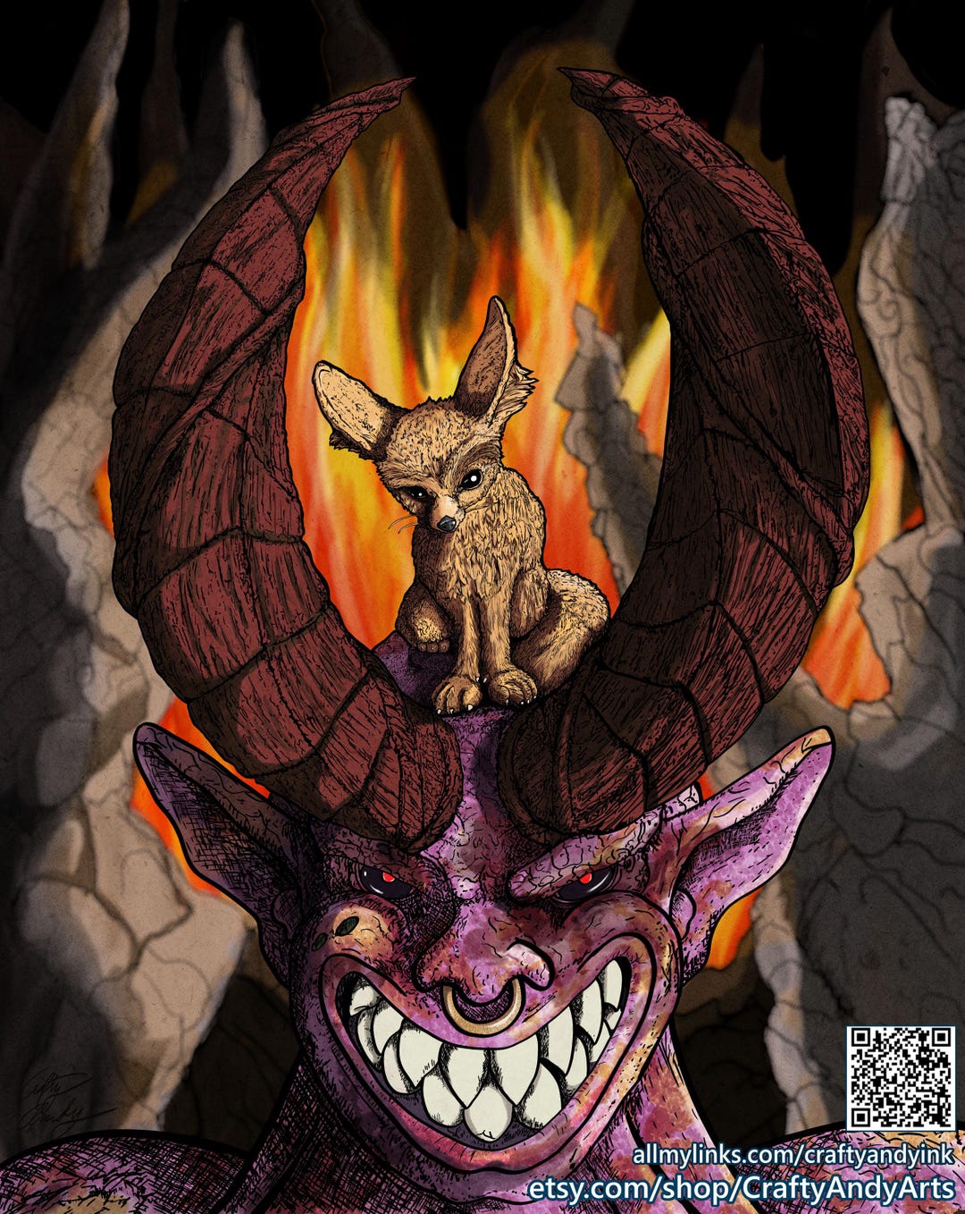 Monster and Fennec Pet Art Print, Wall Hanging Collectible - Etsy