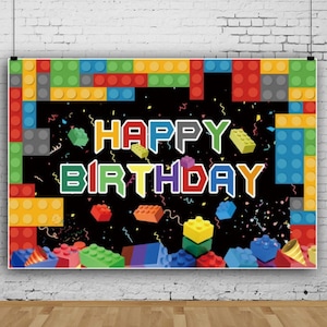 Colorful Building Blocks Happy Birthday Backdrop Kid's Toy Brick ...