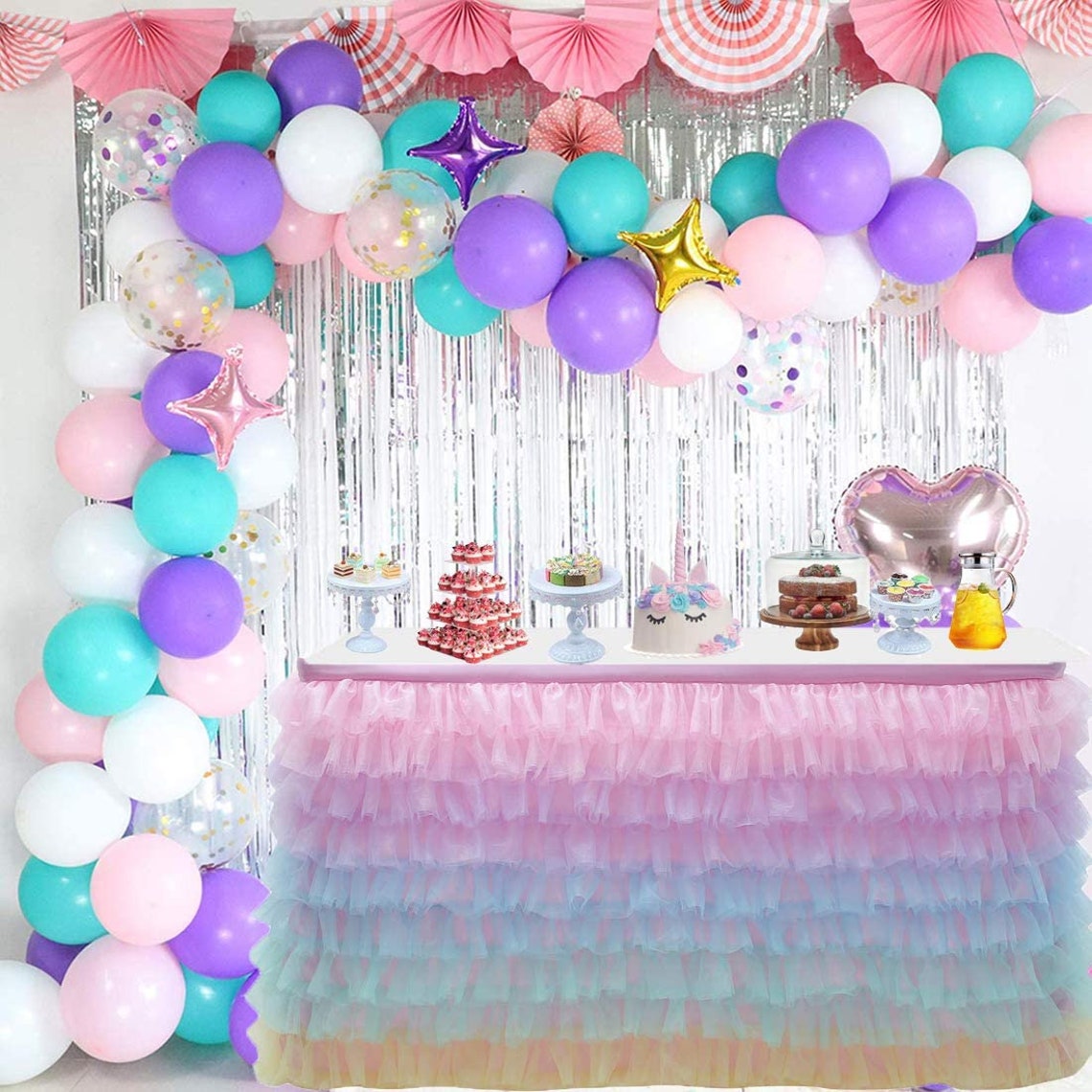 Rainbow Tulle Table Skirt Colorful Table Cover Cloth Table for Baby ...