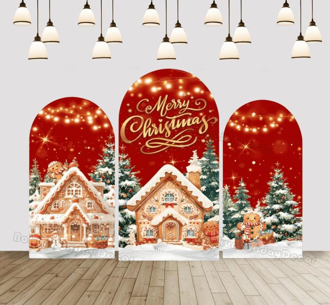 Red Merry Christmas Them Arch Backdrop Cover New Year Photo Photography ...