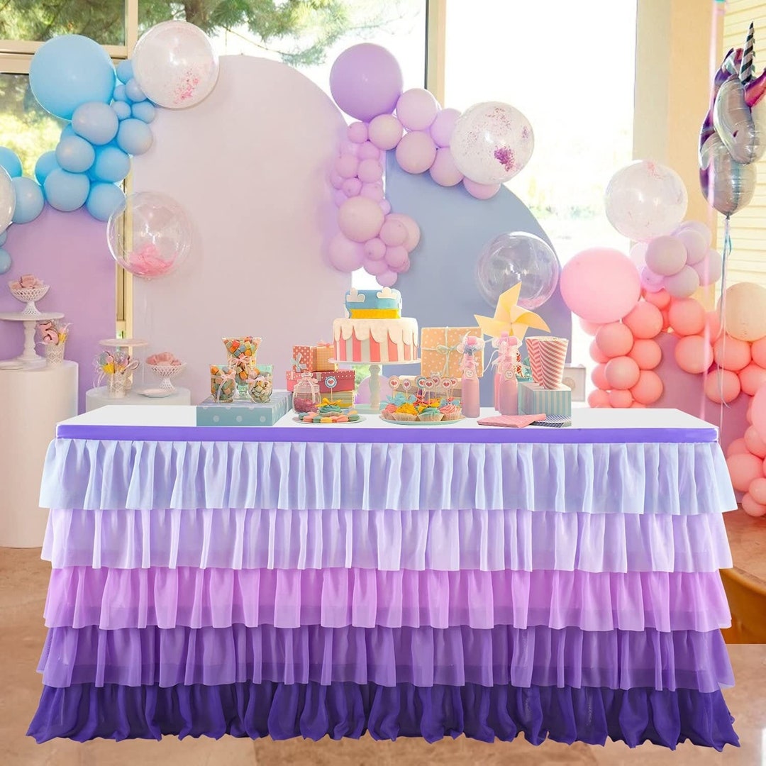 Table Skirt Multi-layer Color Gradient Tablecloth Chiffon Unicorn Table ...