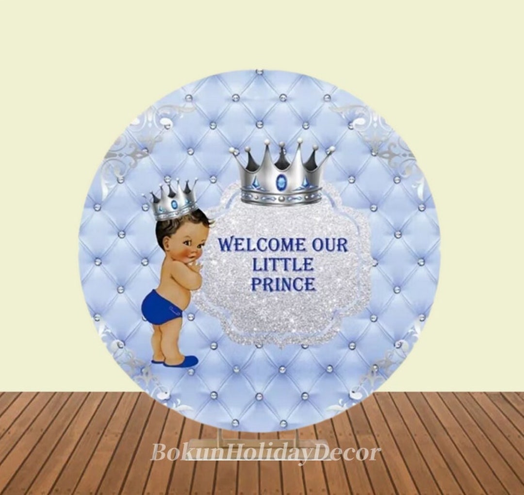 Little Prince Crown Round Backdrop Polyester Fabric for Baby Boys Kids ...