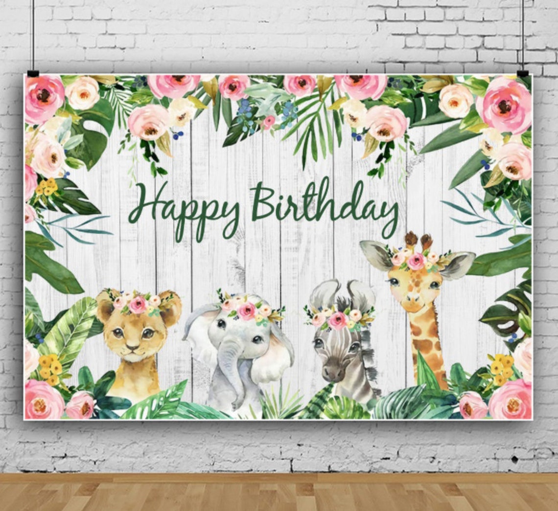 Jungle Safari Animals Backdrop Tropical Leaves Wild Banner - Etsy