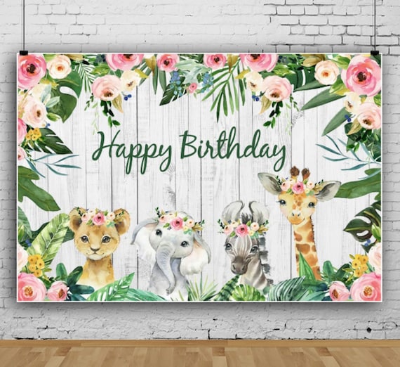 Jungle Safari Animals Backdrop Tropical Leaves Wild Banner - Etsy