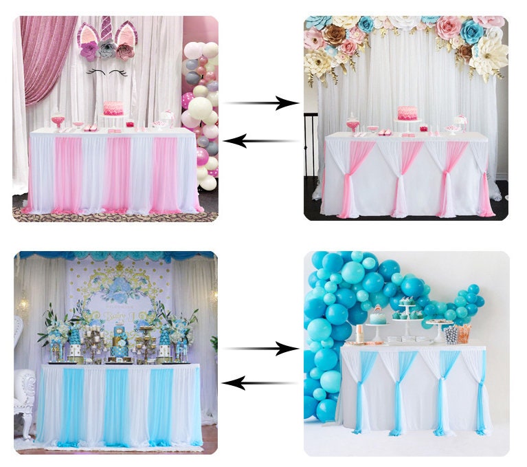 Party Cake Table Skirt Crossable Birthday Dessert Table Tablecloth ...