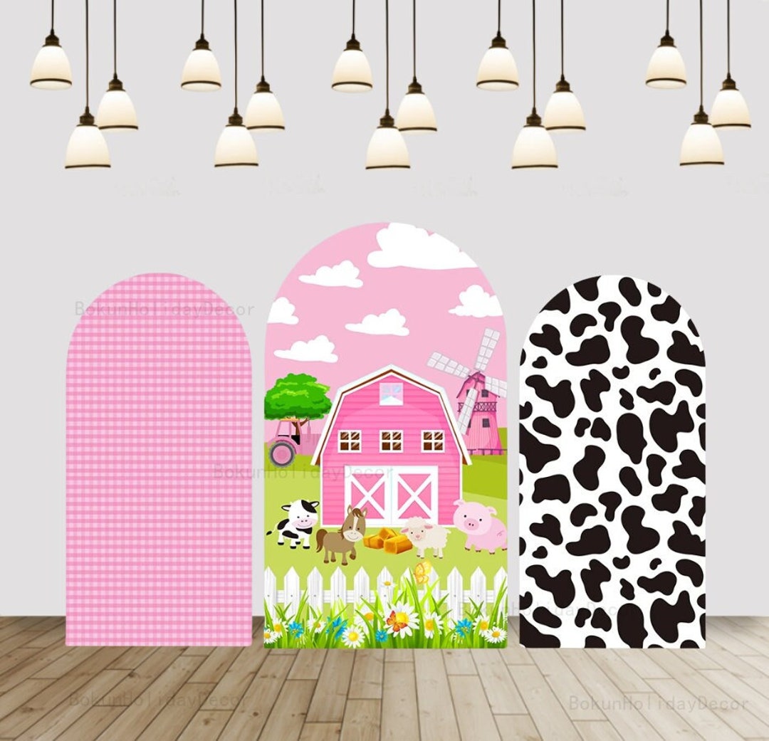 Farm Theme Birthday Party Arch Backdrop Cover Cow Print Animals Chiara ...