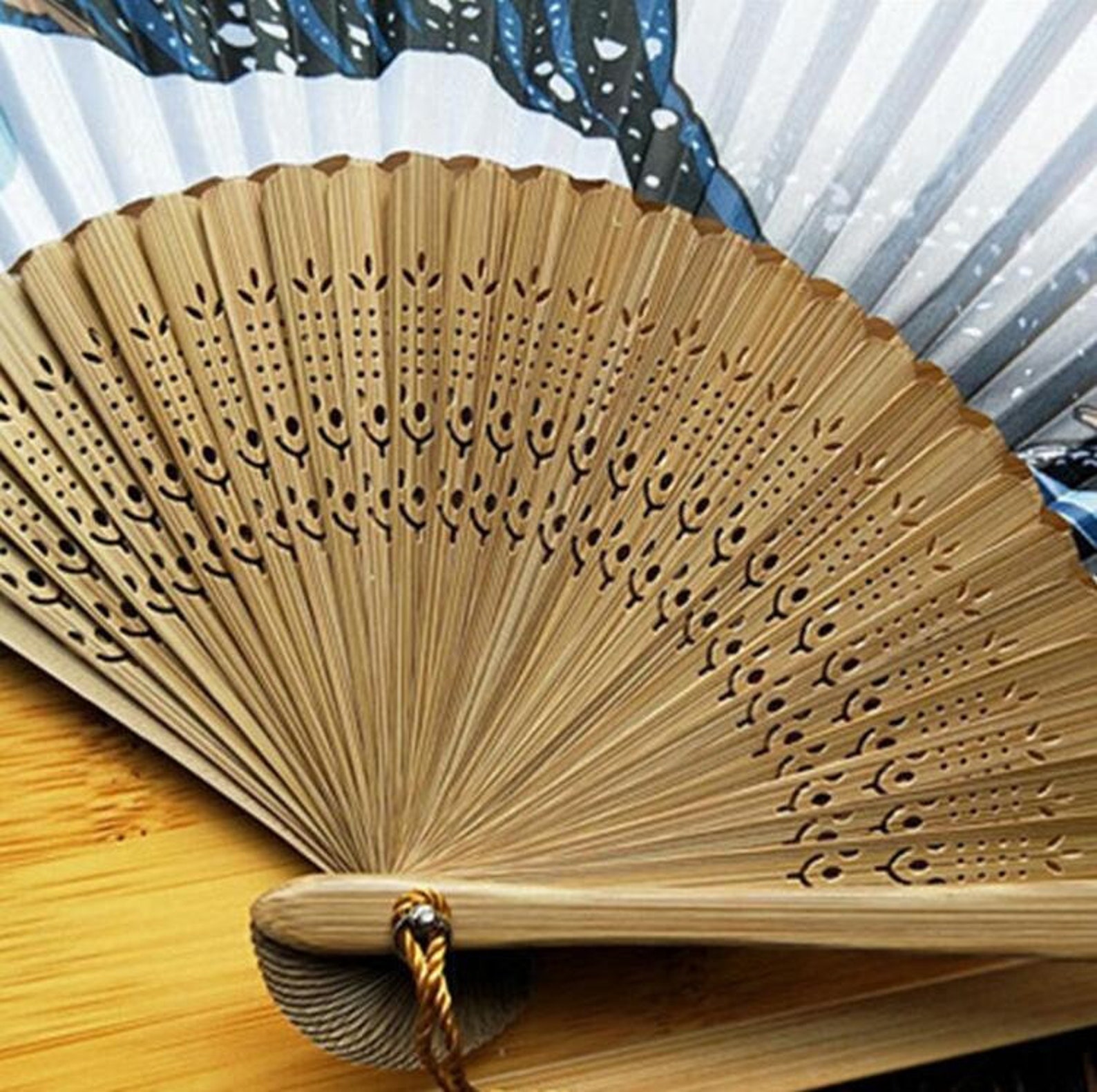 Japanese Hand Fan Summer Bamboo Silk Wave Handheld Folding - Etsy