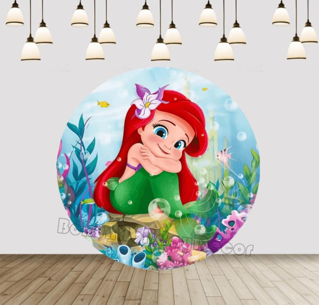 Princess Ariel Little Mermaid Round Backdrop Cover for Baby Shower ...