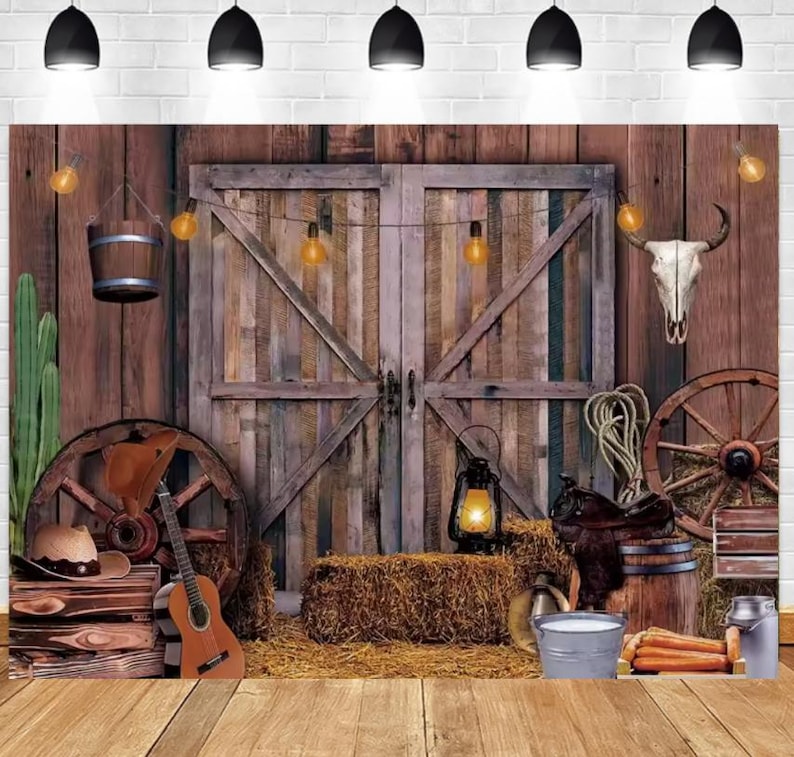 Western Cowboy Backdrop Banner Retro Barn Farmhouse Country Music Party ...