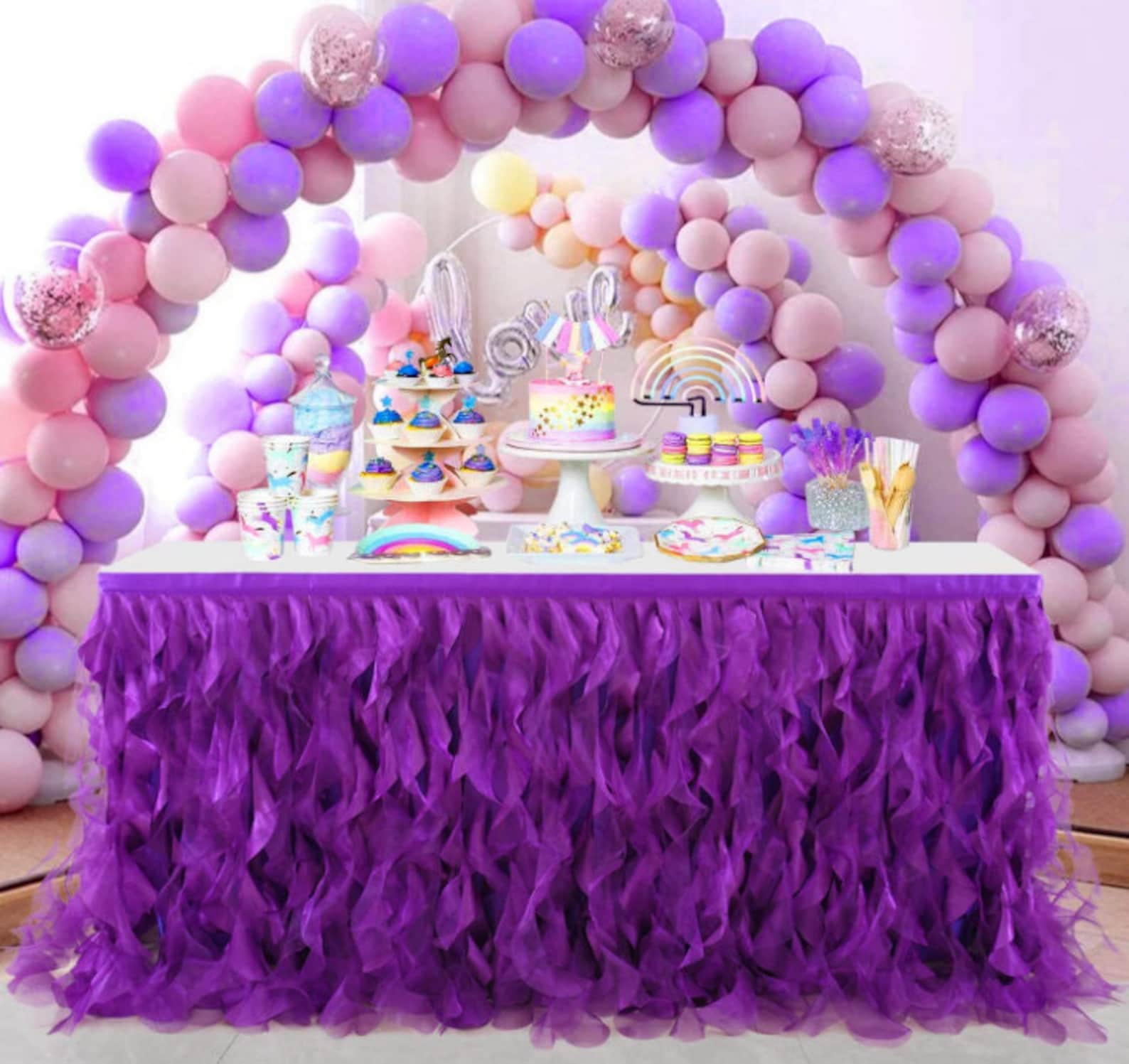 Purple Double Layer Curly Willow Tulle Table Skirting Ruffle - Etsy