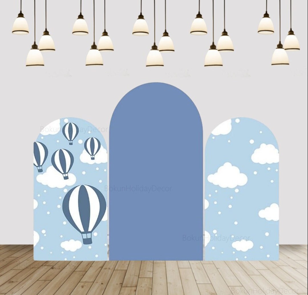 Baby Shower Arch Wall Backdrop Cover Sky Blue Hot Air Balloon White ...