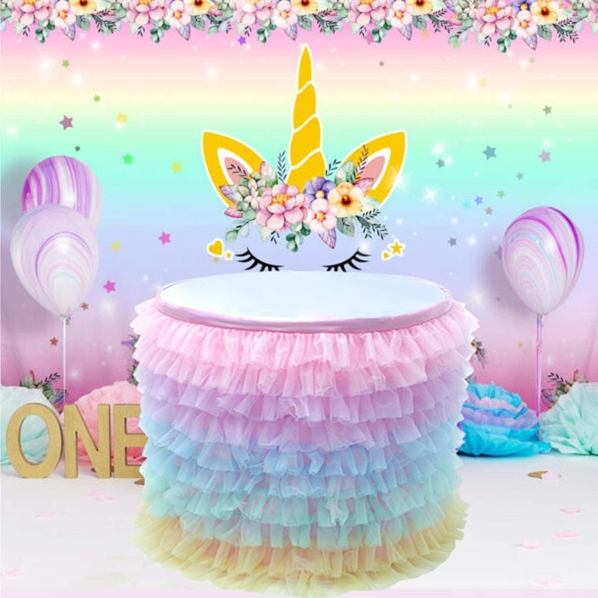 Rainbow Tulle Table Skirt Colorful Table Cover Cloth Table for Baby ...
