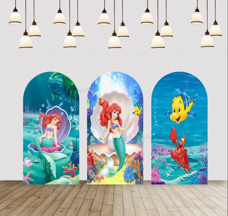 Ariel Little Mermaid Arch Backdrop Cover for Girls Cartoon Princess ...
