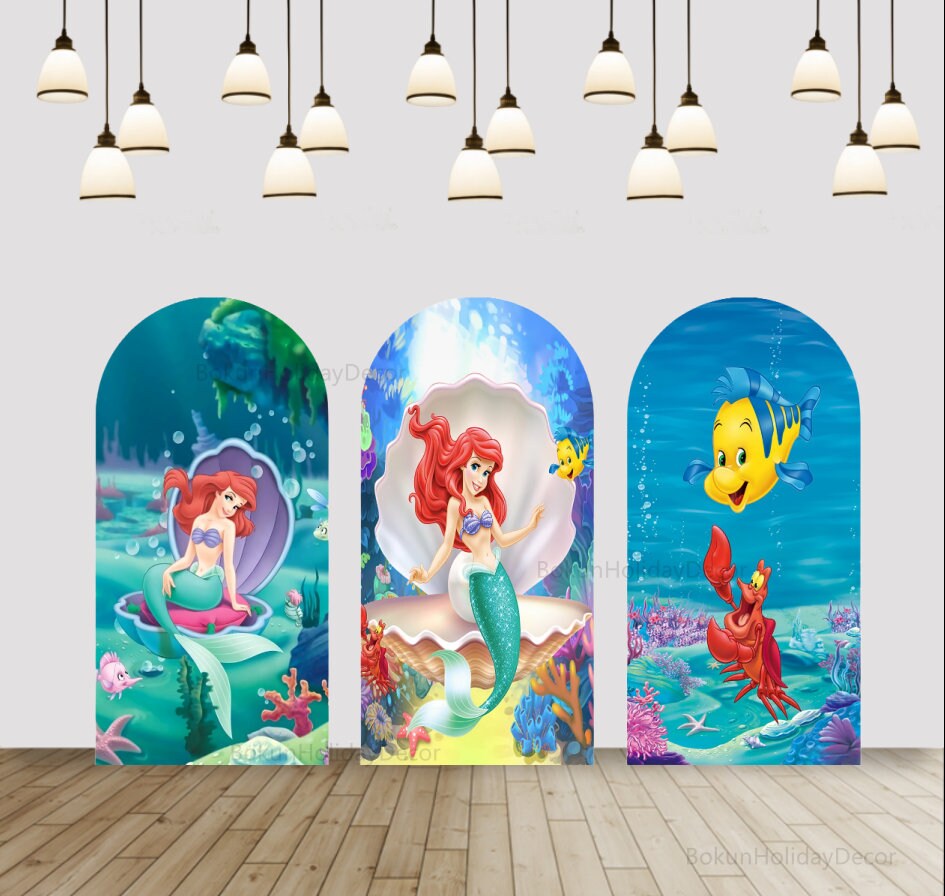 Ariel Little Mermaid Arch Backdrop Cover for Girls Cartoon Princess ...