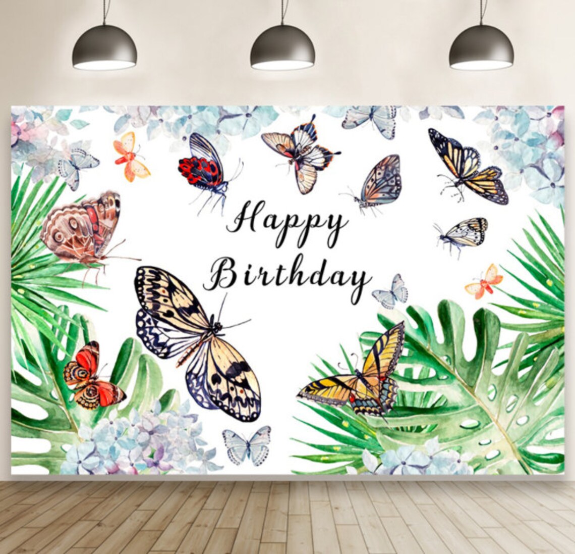 Flowers Leaves Butterfly Backdrop Birthday Photography | Etsy