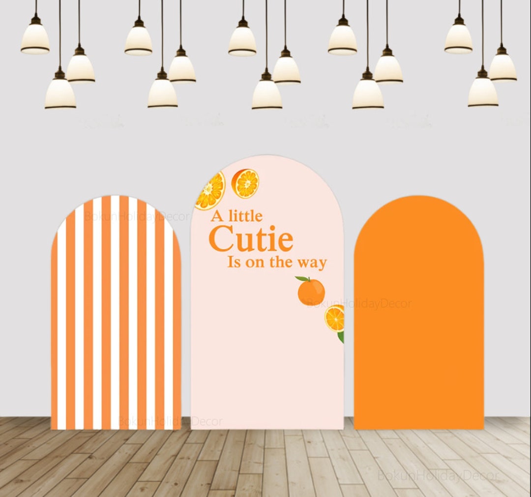 Orange Stripe Arch Backdrop Cover A Little Cutie is on the Way Chiara ...