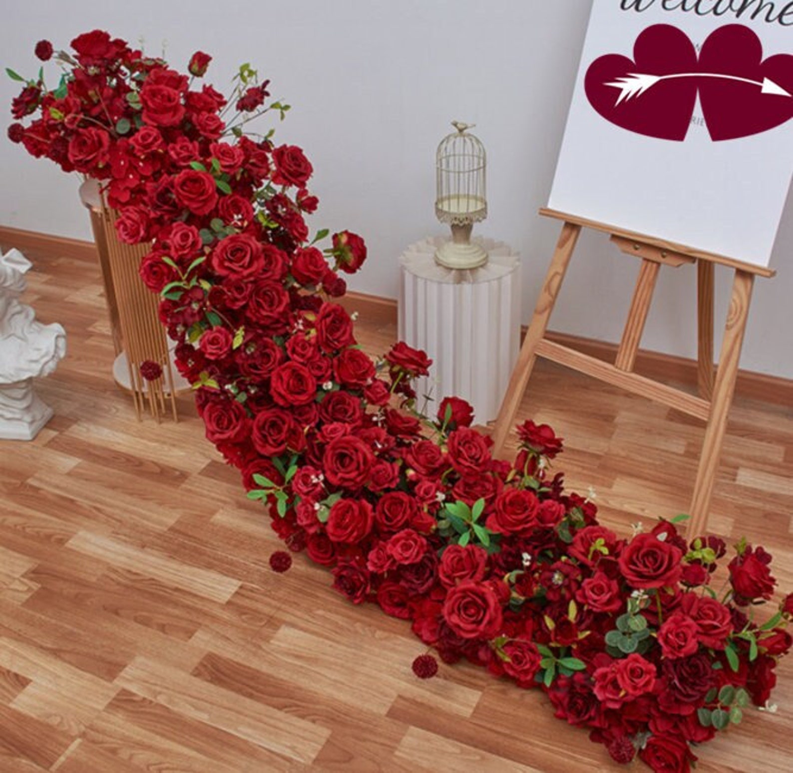 Red Silk Rose Flower Row Table Flower Runner Wedding Aisle - Etsy