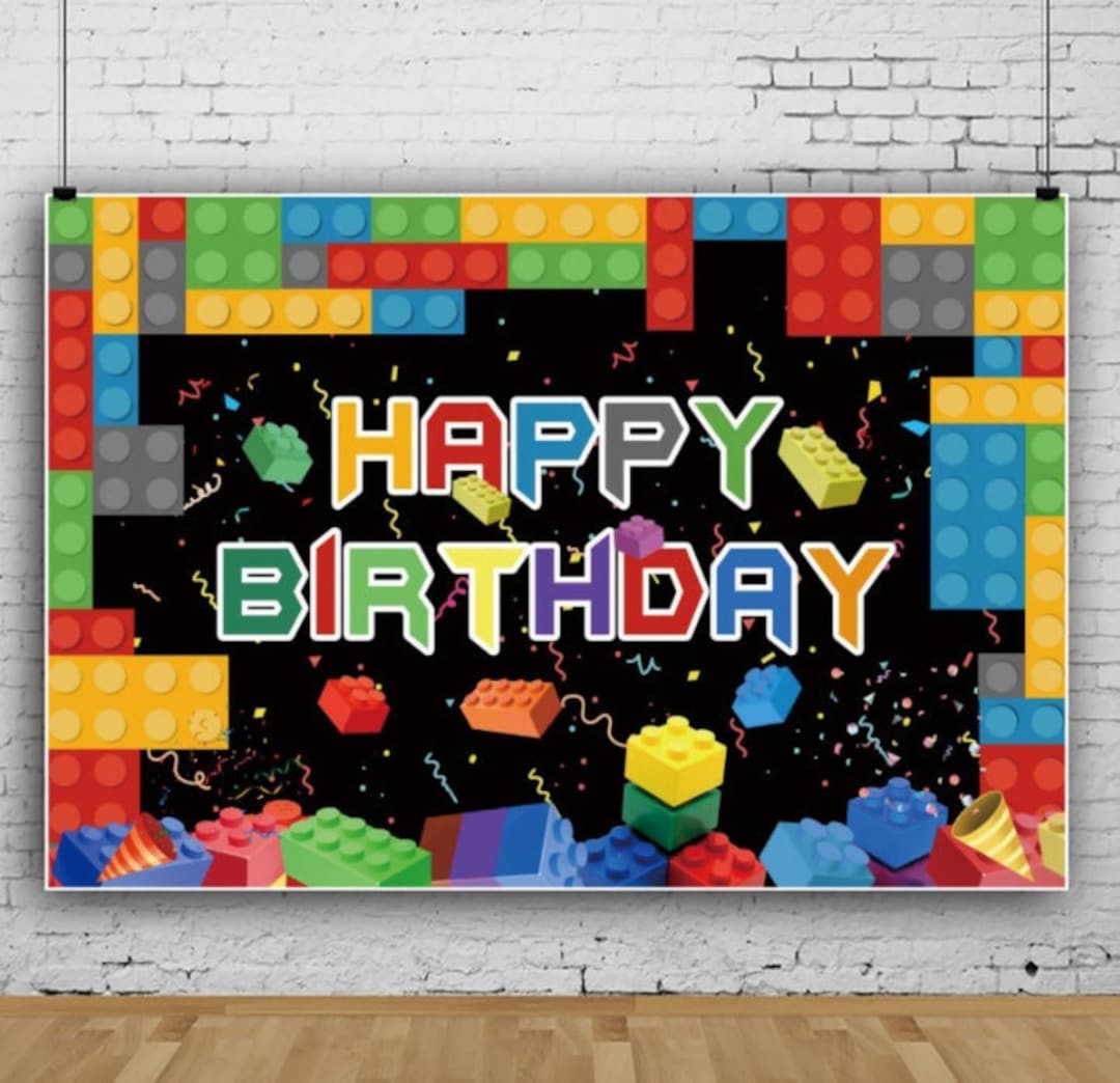 Colorful Building Blocks Happy Birthday Backdrop Kid's Toy Brick ...