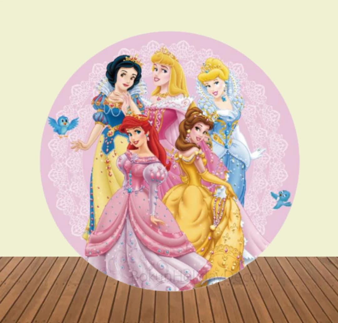 Pink Disney Princess Round Backdrop Cover Girls Birthday Photo ...