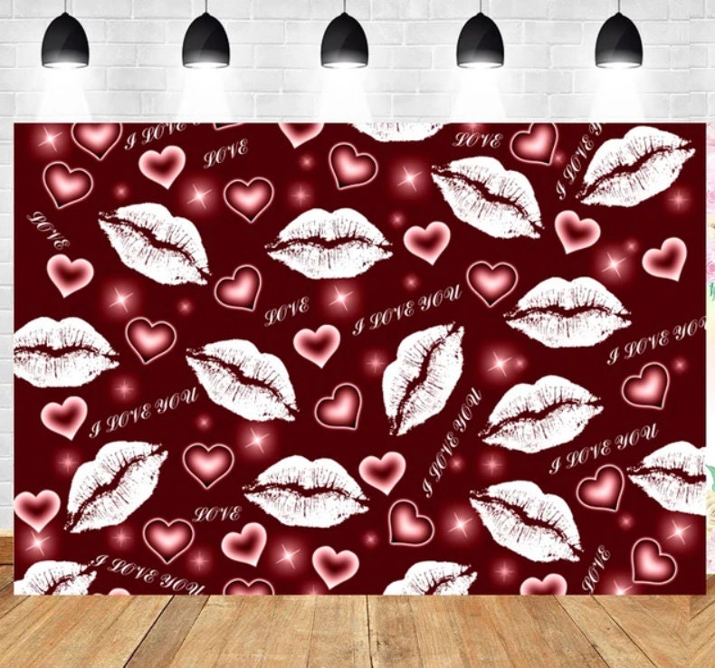 Red Lips Heart Photo Backdrop Party Old School Backdrops Valentine's ...