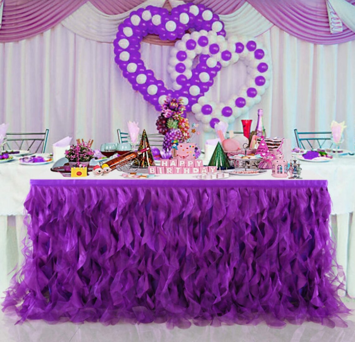 Purple Double Layer Curly Willow Tulle Table Skirting Ruffle - Etsy