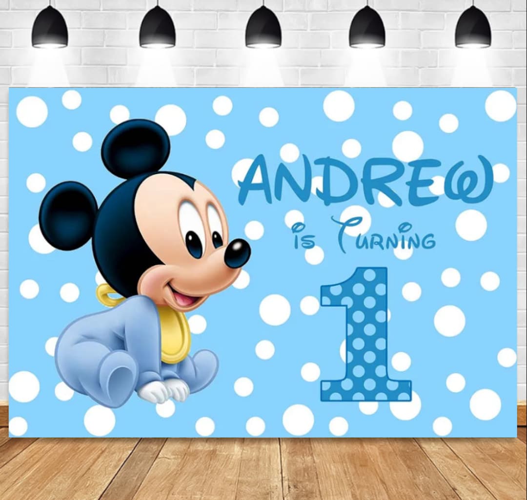 Baby 1st Birthday Backdrop Kids Mickey Mouse Blue Photography Backdrops ...