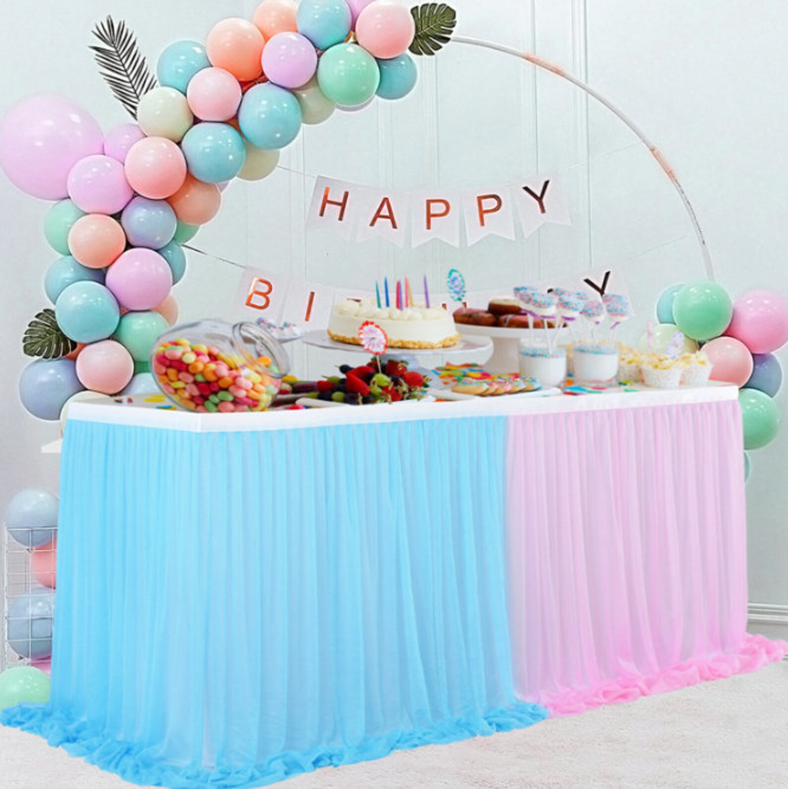 Party Cake Table Skirt Crossable Birthday Dessert Table - Etsy
