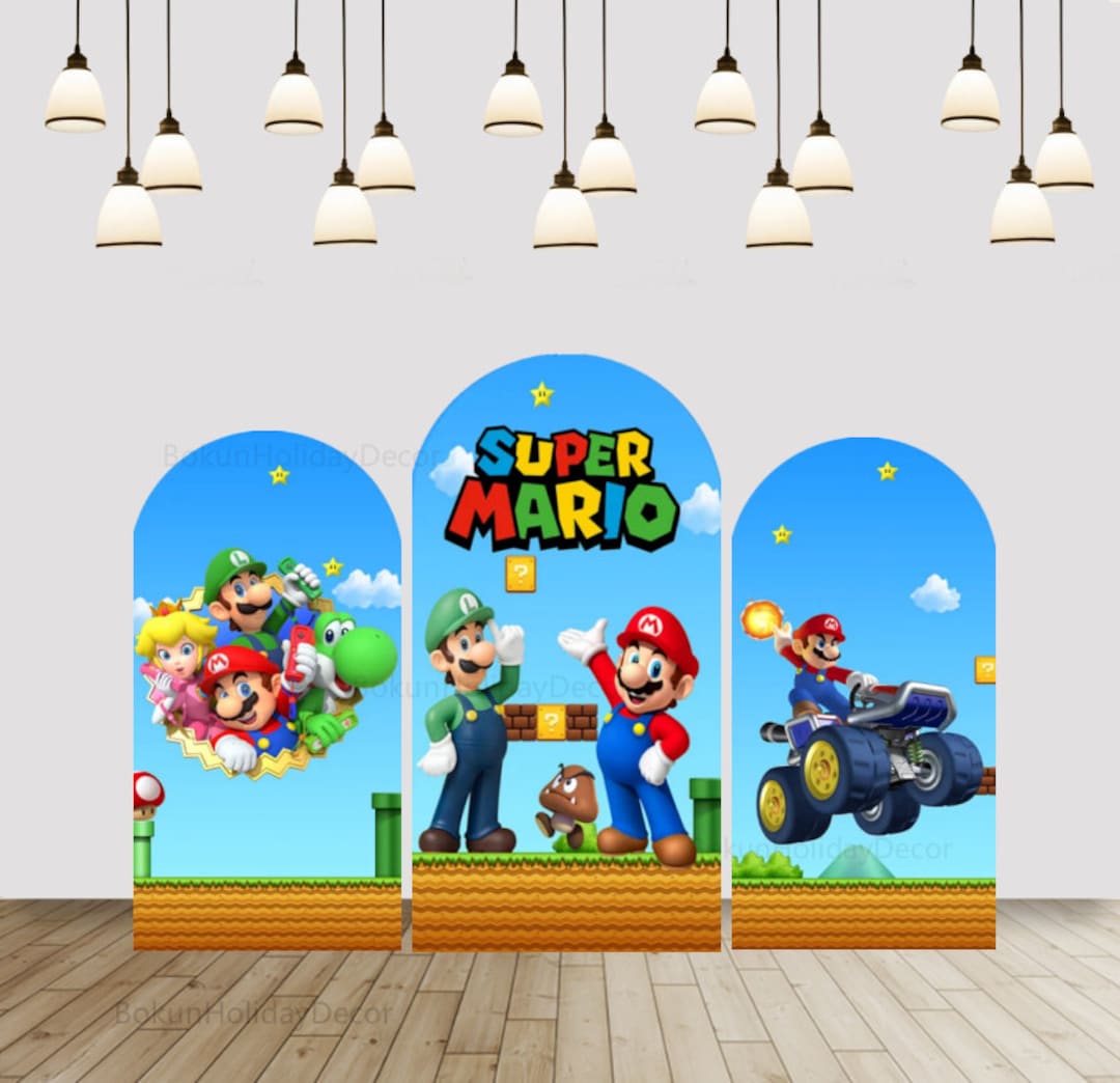 Boys Birthday Party Arch Backdrop Cover Super Mario Bros Photography ...