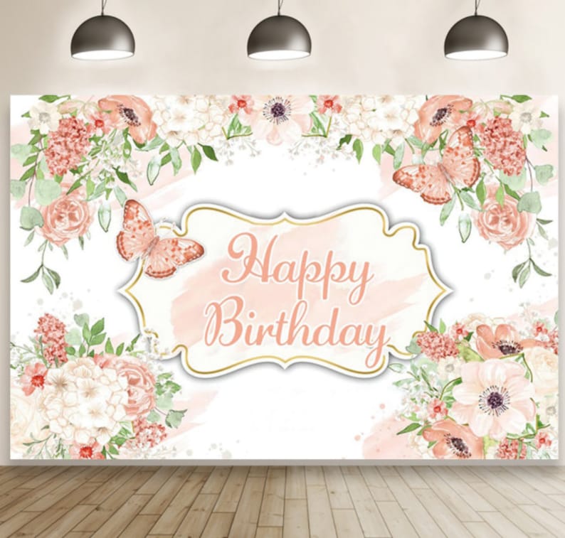 Flowers Leaves Butterfly Backdrop Birthday Photography | Etsy